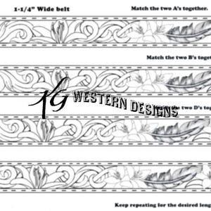 Leather Belt Pattern, Western Scrollwork, Vines, Feathers, Tiger Lilly ...