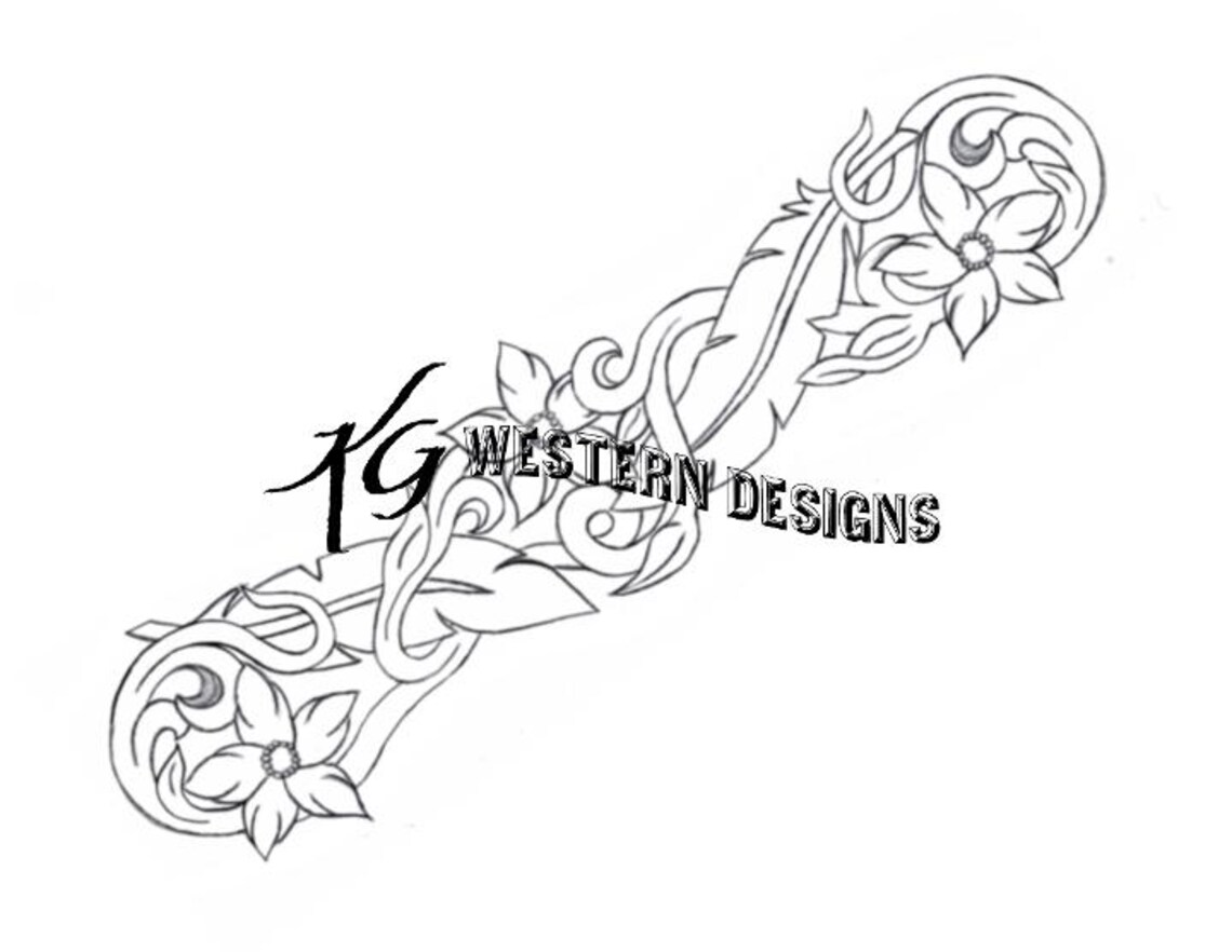 Leather Tooling Feather Flowers and Vines Tracing Design Pattern PDF ...