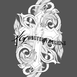 Western Cross, Feathers, Vines and Turquoise Stone, Leather Tooling ...