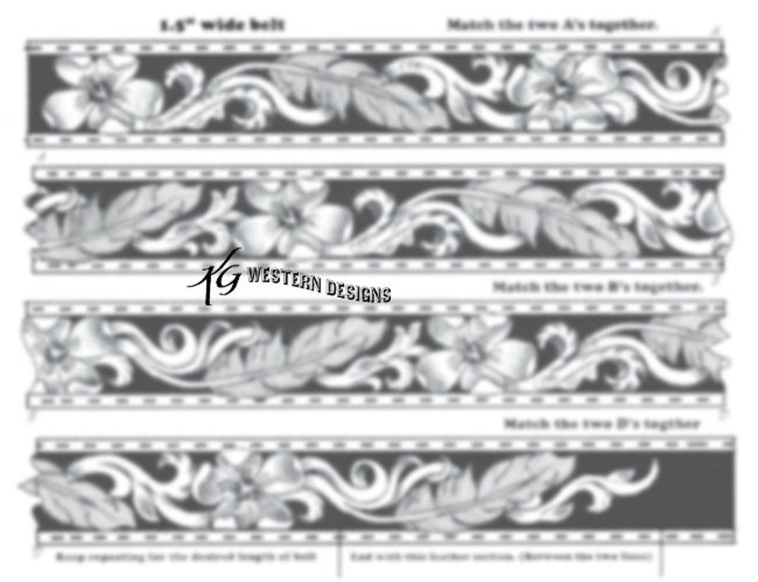 Leather Belt Tooling Pattern -flowers + Feathers Design #8 Digital ...