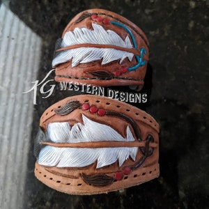 Leather Tooling Cuff Patterns- Feathers and Flowers With Vines- DIY ...