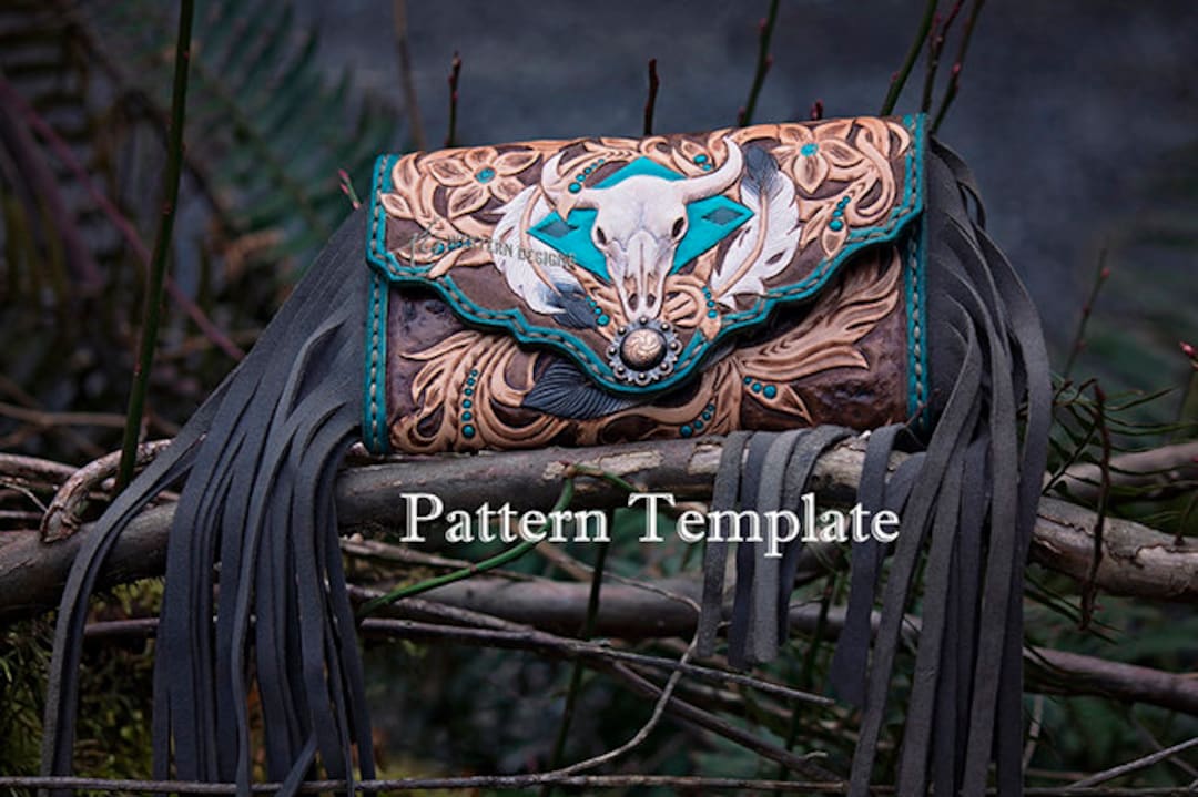 Leather Wallet Tooled Phone Bi-fold Clutch Purse With Fringe Template ...