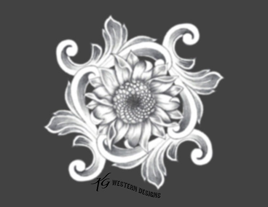 Sunflower Floral Vines Leather Tooling Design Pattern Download - Etsy