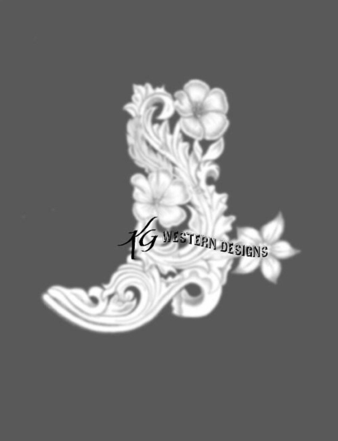 Western Boot With Spur Shape Design Floral Carving Leather Tooling ...