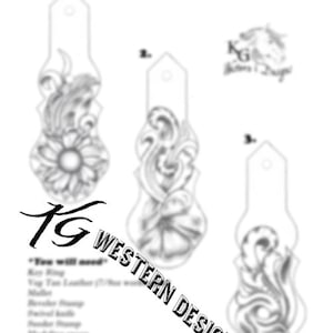 Leather Tooling Keychain Ring Fobs, Saddle Charms, Design Pattern Pack ...