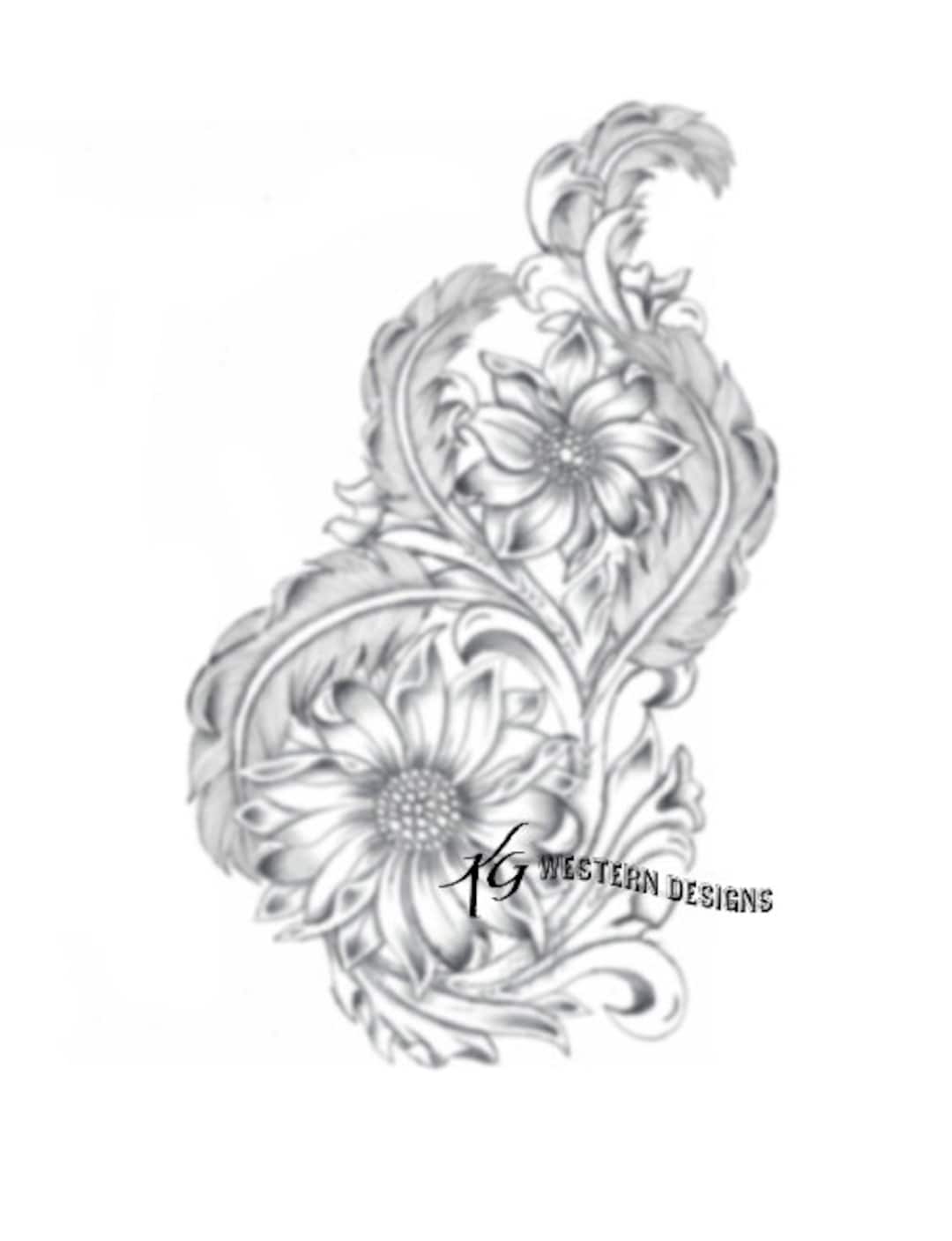 Leather Tooling Element -feathers-sunflowers-daisy Floral Vines ...