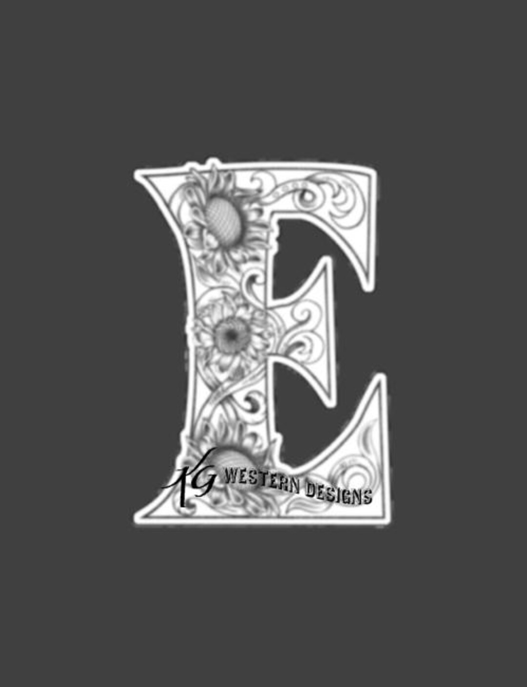 Letter E- Leather Tooling- Feathers-vines & Sunflowers Filigree Tracing ...