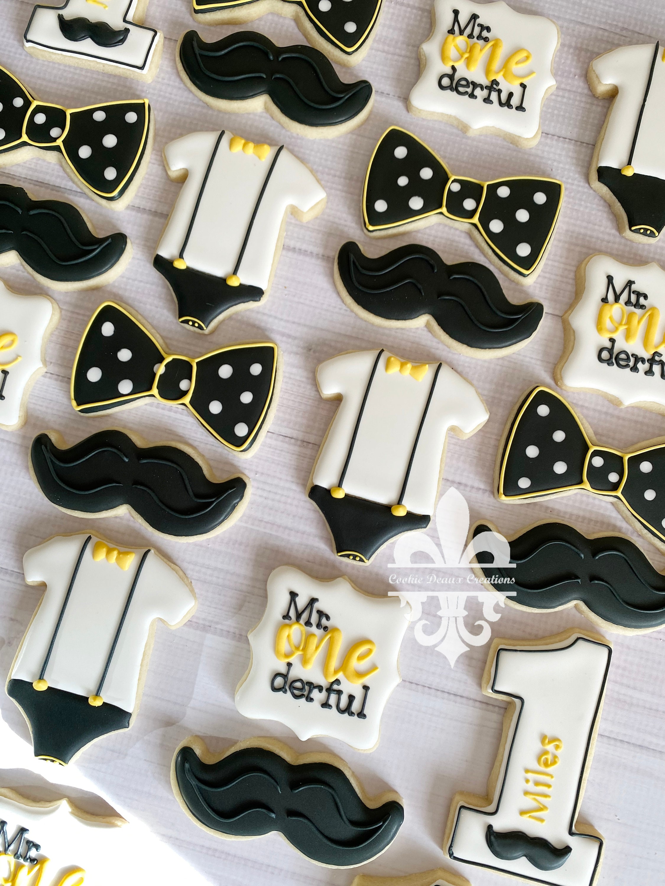 1 Dozen Mr. Onederful White Black Gold Decorated Cookies - Etsy