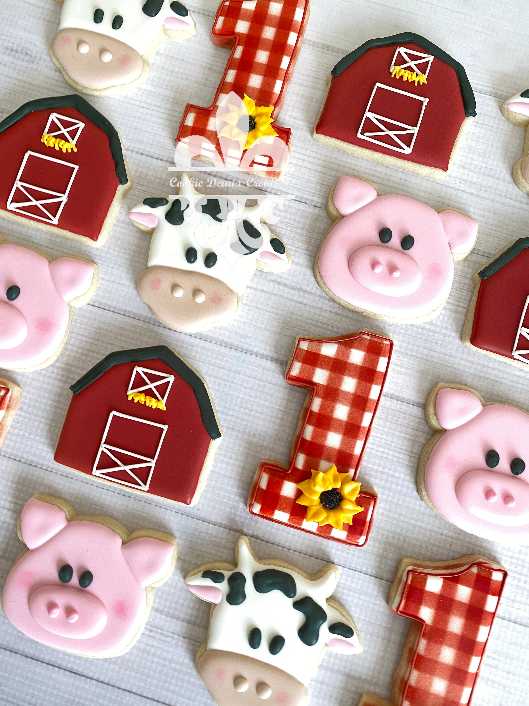 1 Dozen Barnyard Farmhouse Pig Cow Plaid Sunflowers Birthday Cookies - Etsy
