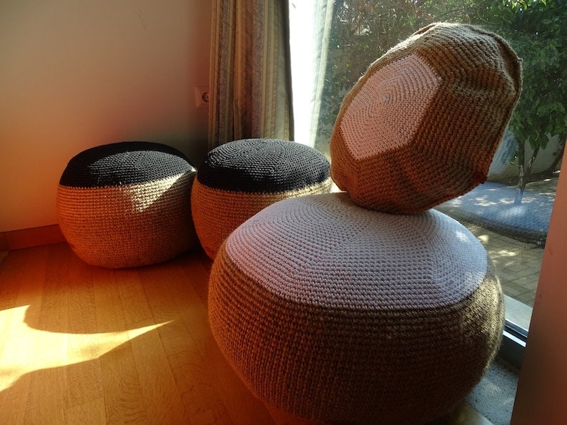 Jute Ottoman Pouf, Crochet Stuffed Pouffe, Ottoman Pouf Custom Sizes ...