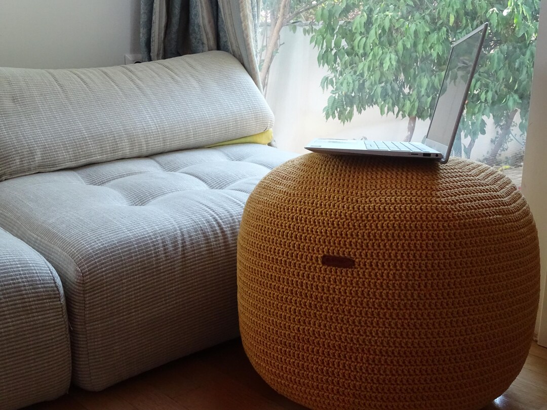 Ottoman Pouf, Crochet Stuffed Pouffe, Ottoman Poof, Crochet Furniture ...