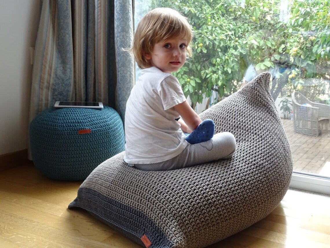 Custom Bean Bag S/M/L/XL, Crochet Lounge Bean Chair for Nursery, Living ...