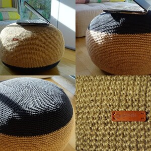 Jute Ottoman Pouf, Crochet Stuffed Pouffe, Ottoman Pouf 50% Cotton+50 ...