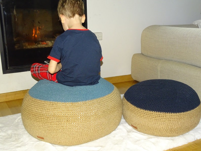 Jute Ottoman Pouf, Crochet Stuffed Pouffe, Ottoman Pouf Custom Sizes ...