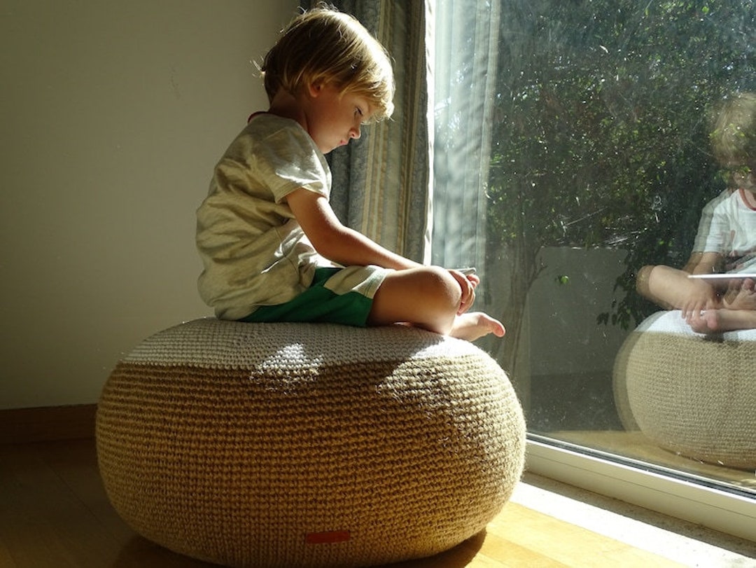 Jute Ottoman Pouf, Crochet Stuffed Pouffe, Ottoman Pouf Custom Sizes ...