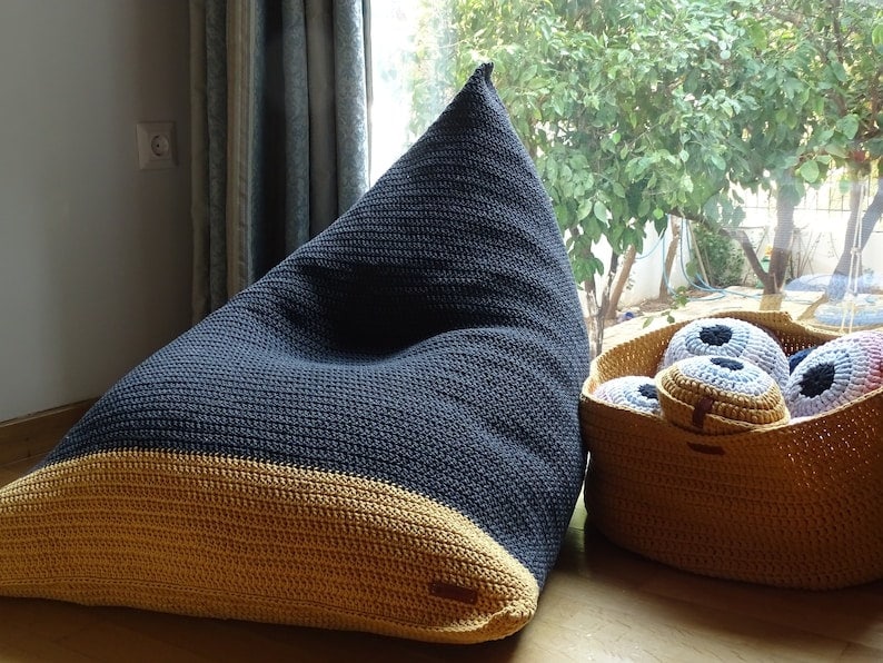 Custom Bean Bag S/M/L/XL, Crochet Lounge Bean Chair for Nursery, Living ...