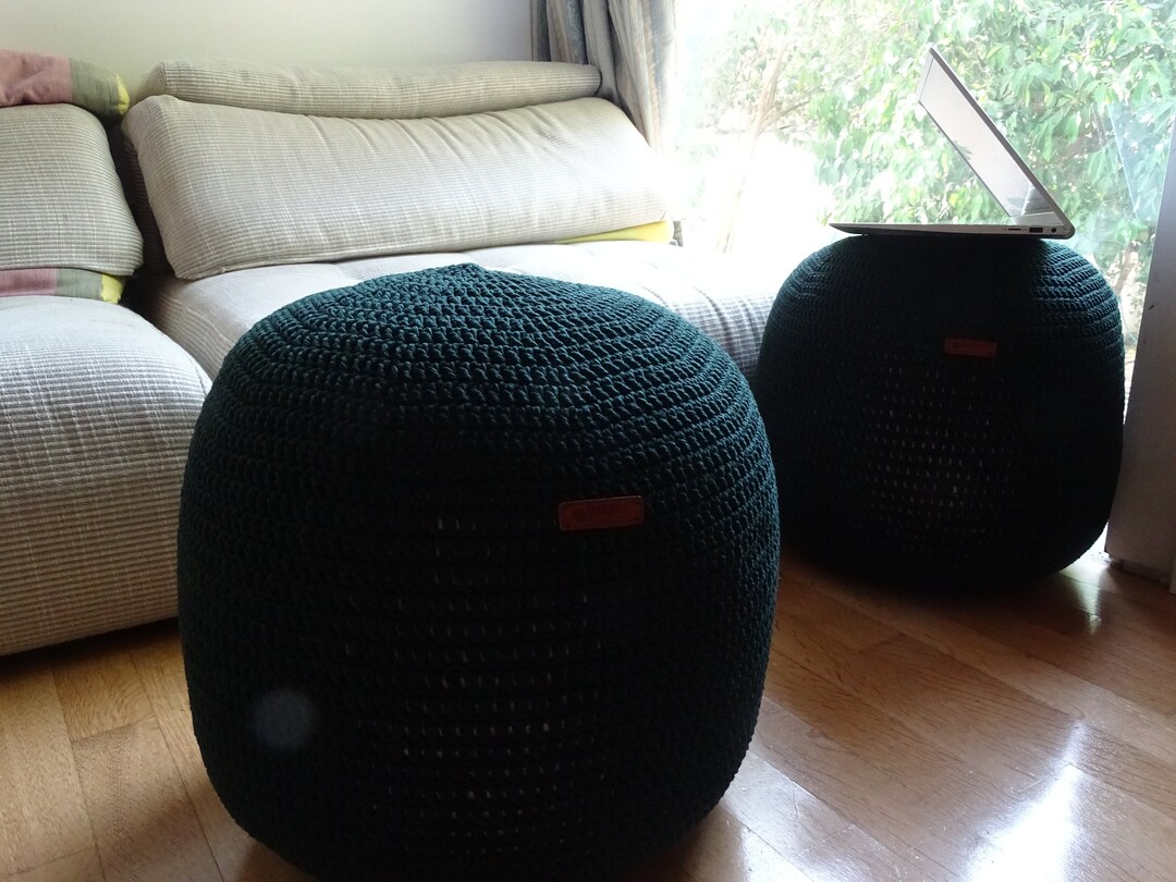 Ottoman Pouf, Crochet Stuffed Pouffe, Ottoman Poof, Crochet Furniture ...