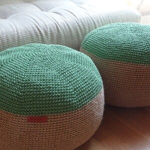 Jute Ottoman Pouf, Crochet Stuffed Pouffe, Ottoman Pouf 50% Cotton+50 ...