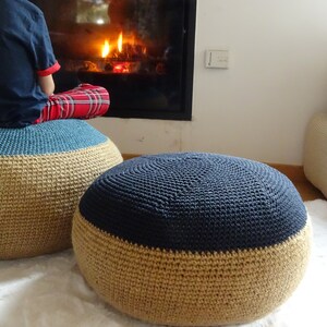 Jute Ottoman Pouf, Crochet Stuffed Pouffe, Ottoman Pouf 50% Cotton+50 ...