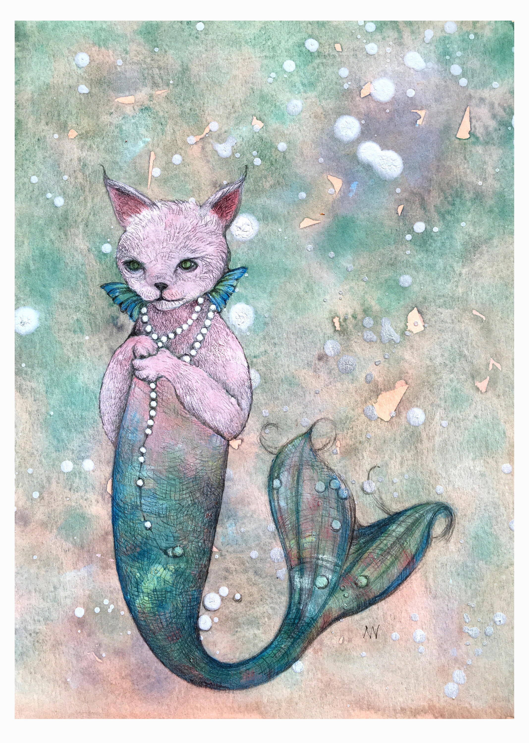 Mercat Painting. A Purrrrfect Mermaid With Whiskers! OOAK Painting ...