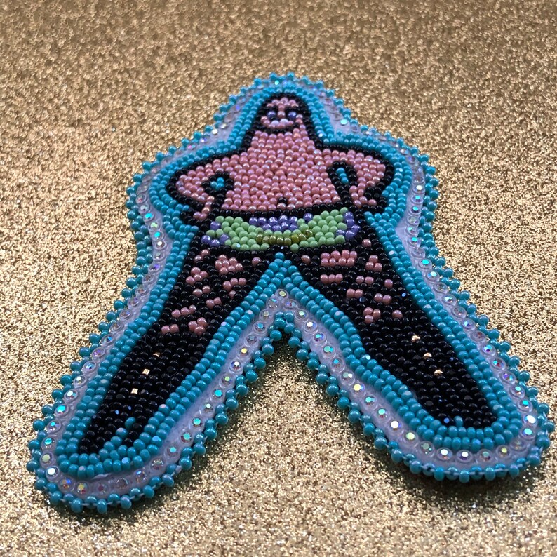 Patrick Star in Fishnets and Boots Beaded Patch - Etsy