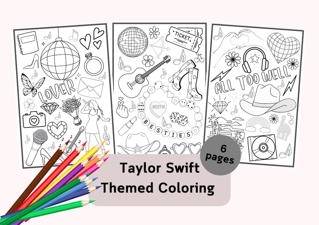 Taylor Swift Themed Coloring Pages, Swiftie Coloring Sheets, Kids ...