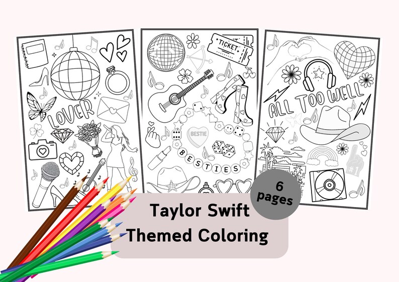 Taylor Swift Themed Coloring Pages, Swiftie Coloring Sheets, Kids ...
