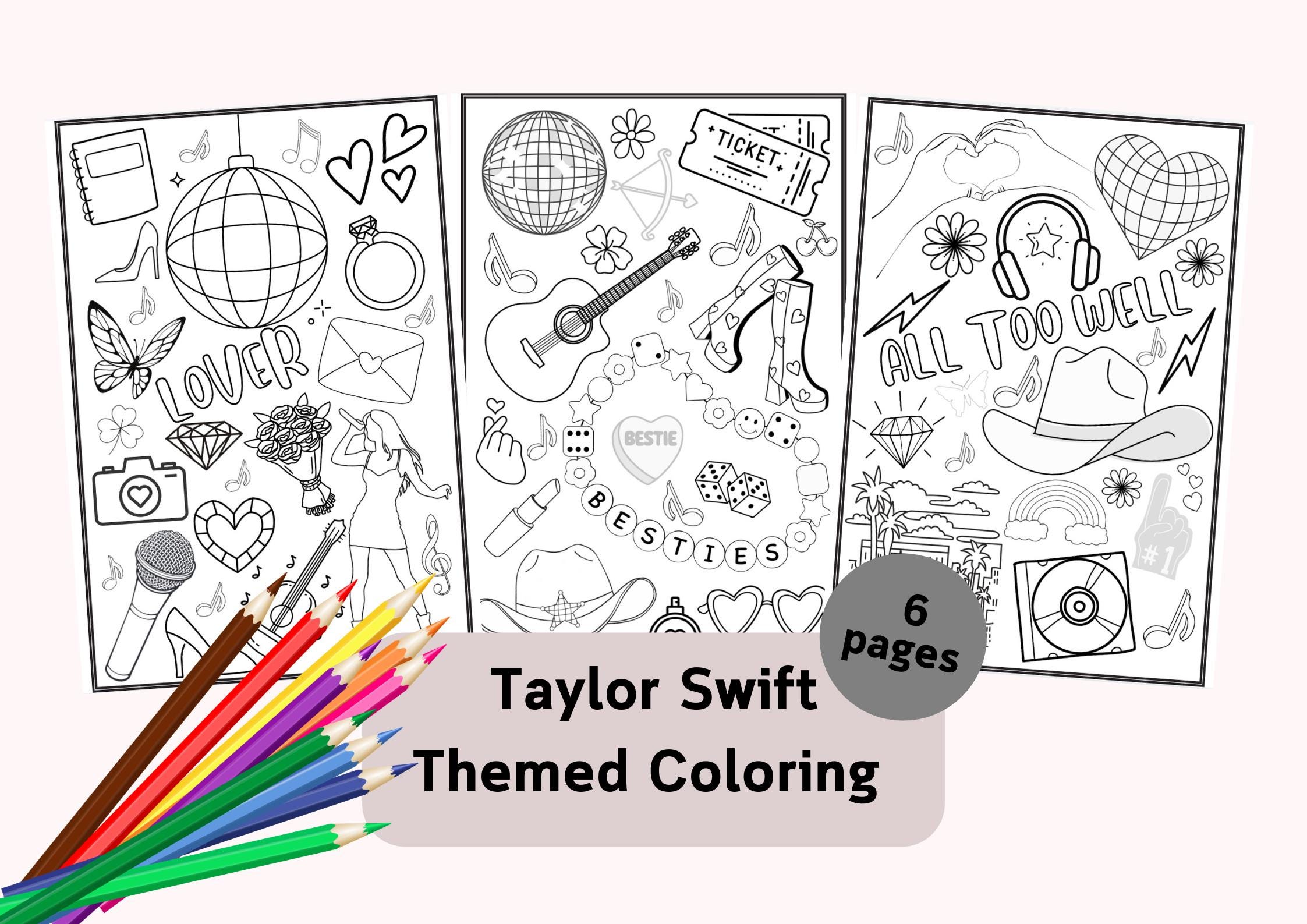 Taylor Swift Themed Coloring Pages, Swiftie Coloring Sheets, Kids ...