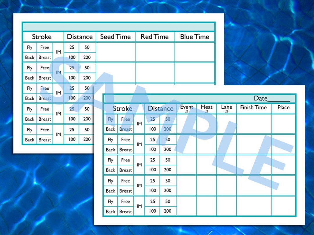 Swimmers Time Tracking Card- Event Card - Etsy