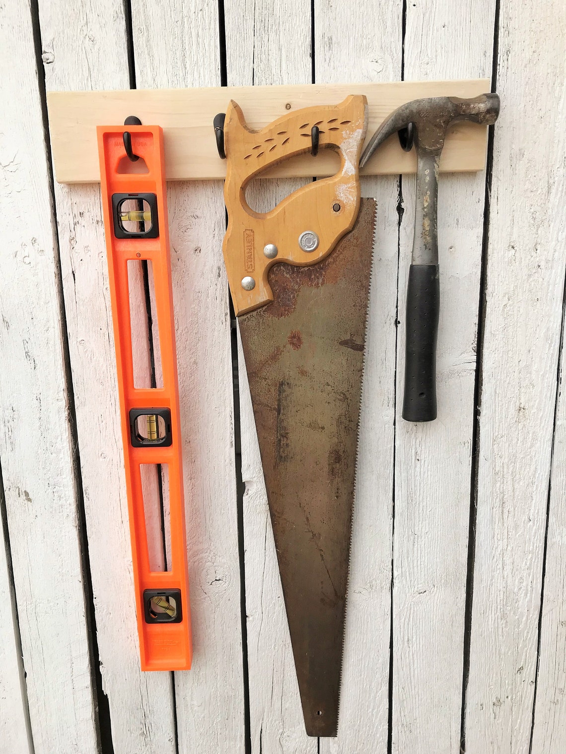 Wooden Hookboard W/ Black Hooks - Natural Finish - Etsy