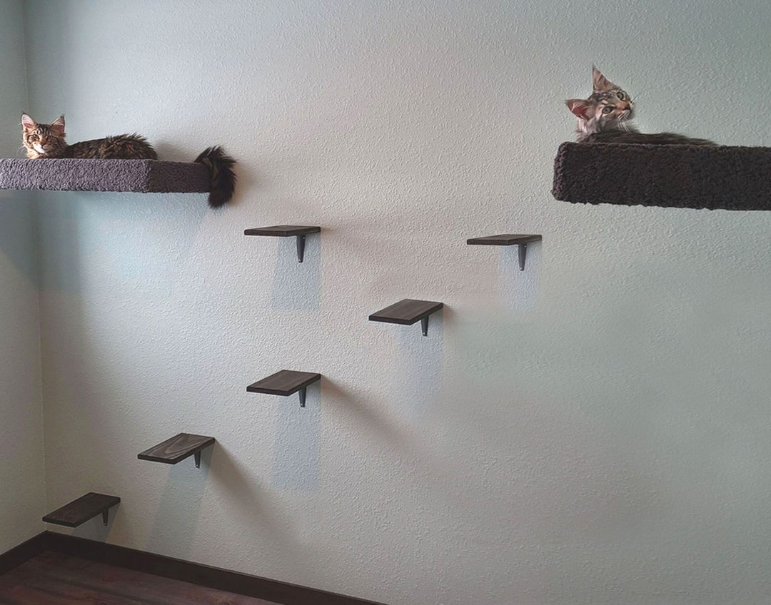 Two 2 Wall Mount Free Floating Cat Beds Large 6 Wide Climbing Steps ...