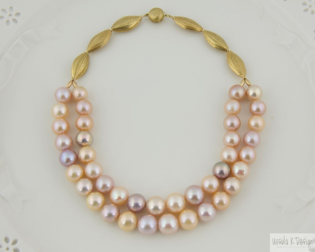 Super Elegant 2-strand Necklace of Multi-hued Round Highest Quality ...