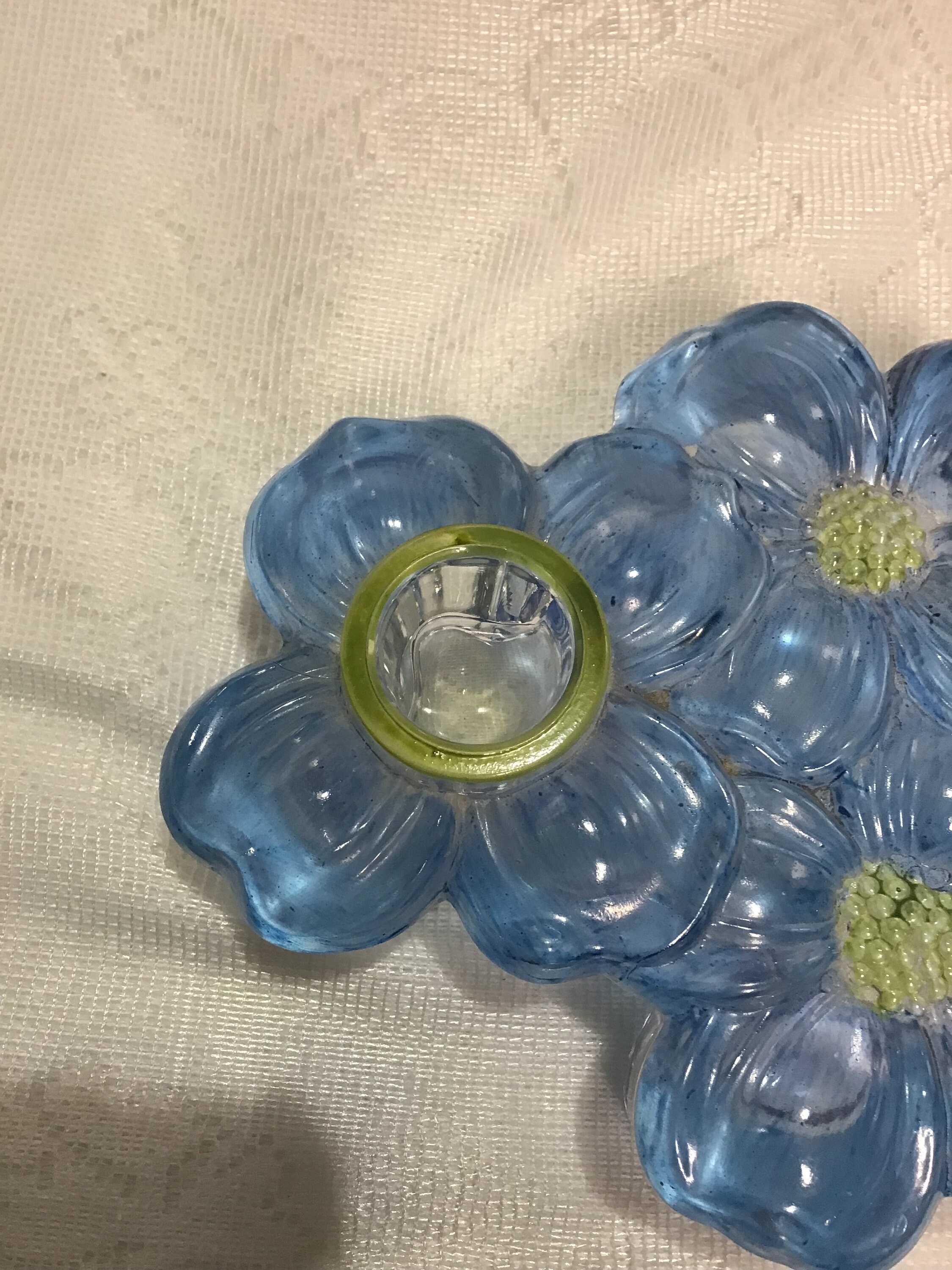 Vintage 1948 Colony Glass Double Candle Holder Blue Dogwood | Etsy