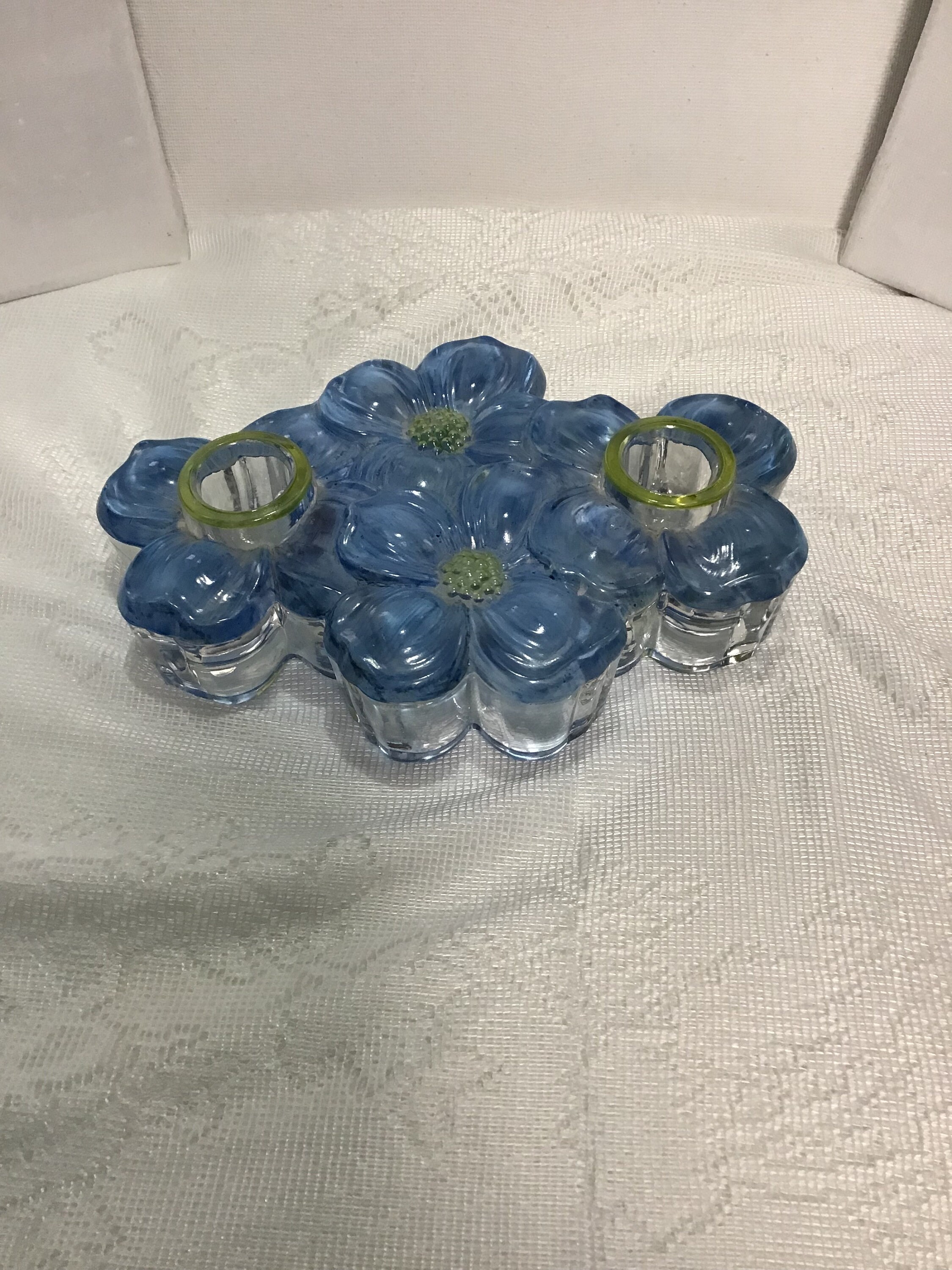 Vintage 1948 Colony Glass Double Candle Holder Blue Dogwood | Etsy