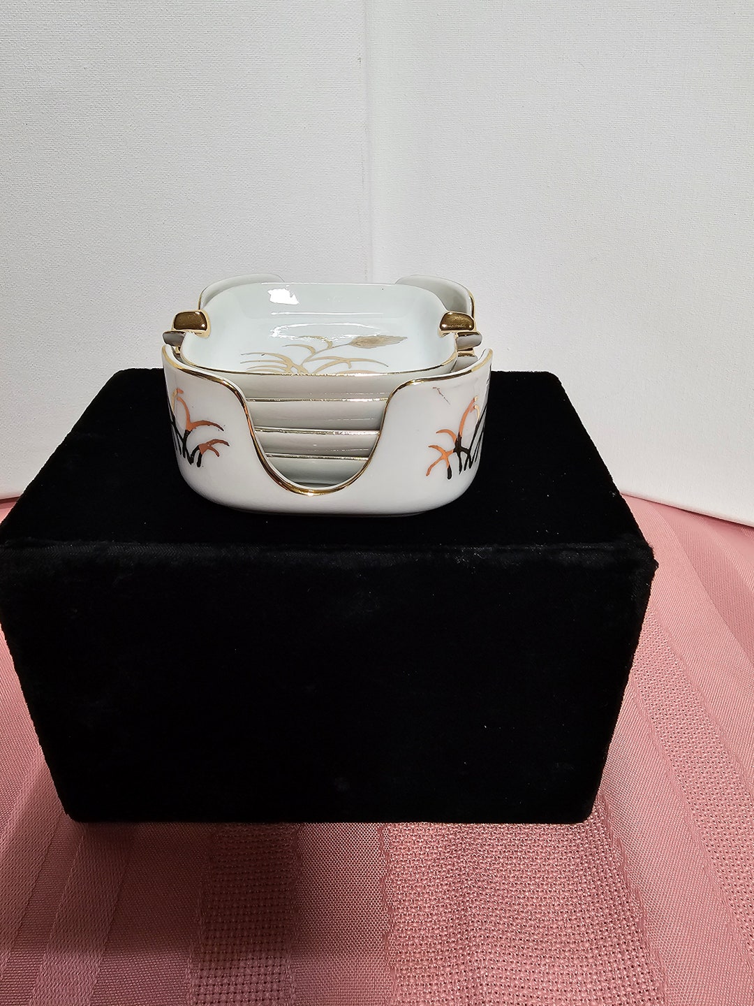 Vintage Lefton Personal Ashtray Set, Caddy and 4 Individual Ashtrays ...