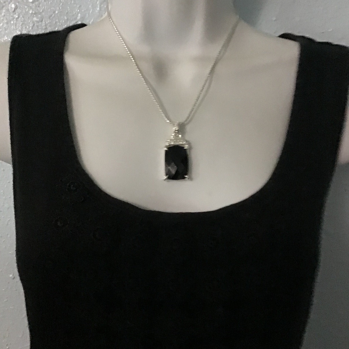 RMN Vintage Black Rhinestone Pendant Necklace, Silver Tone Chain - Etsy