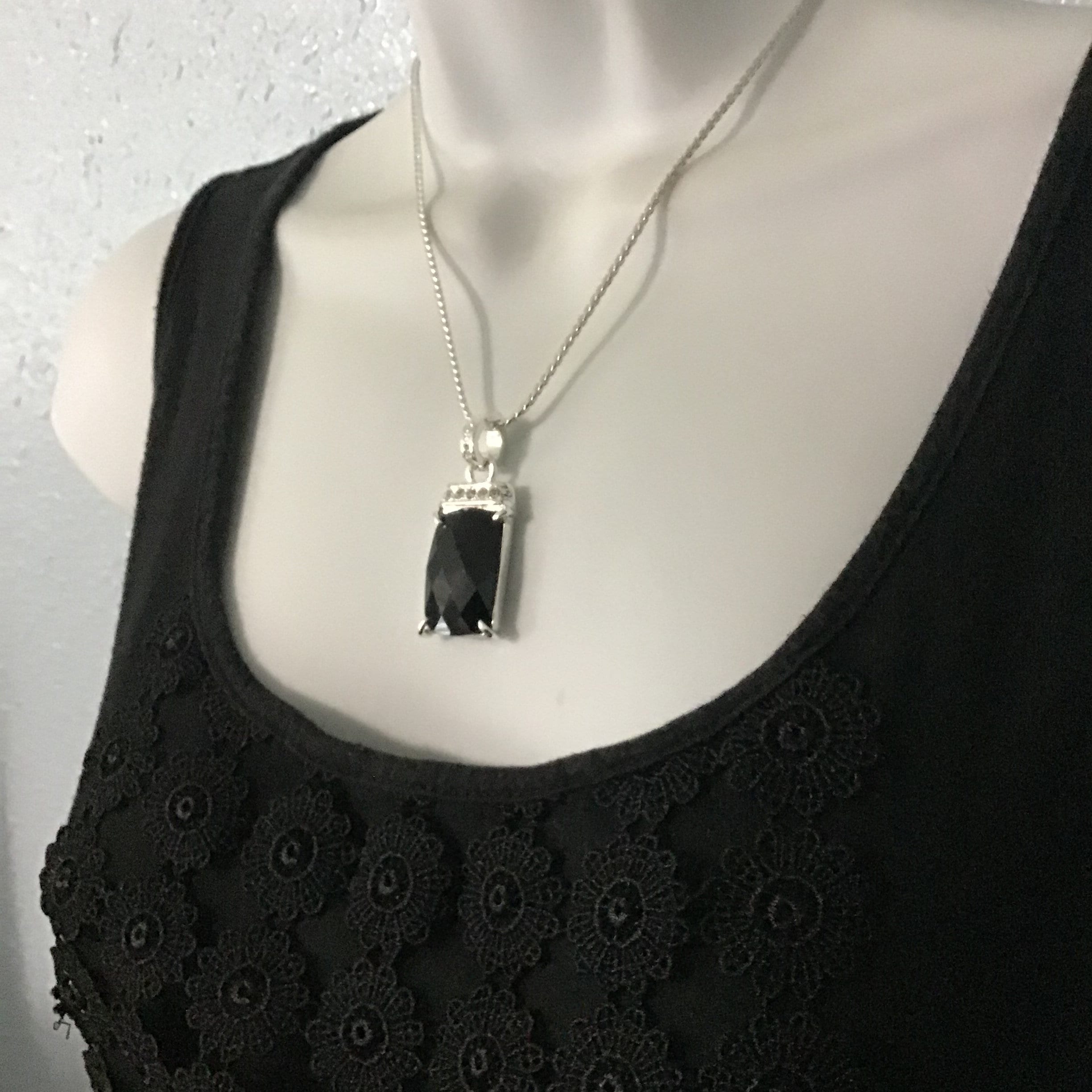 Signed RMN roman Pendant Necklace Black Silver Tone Clear | Etsy