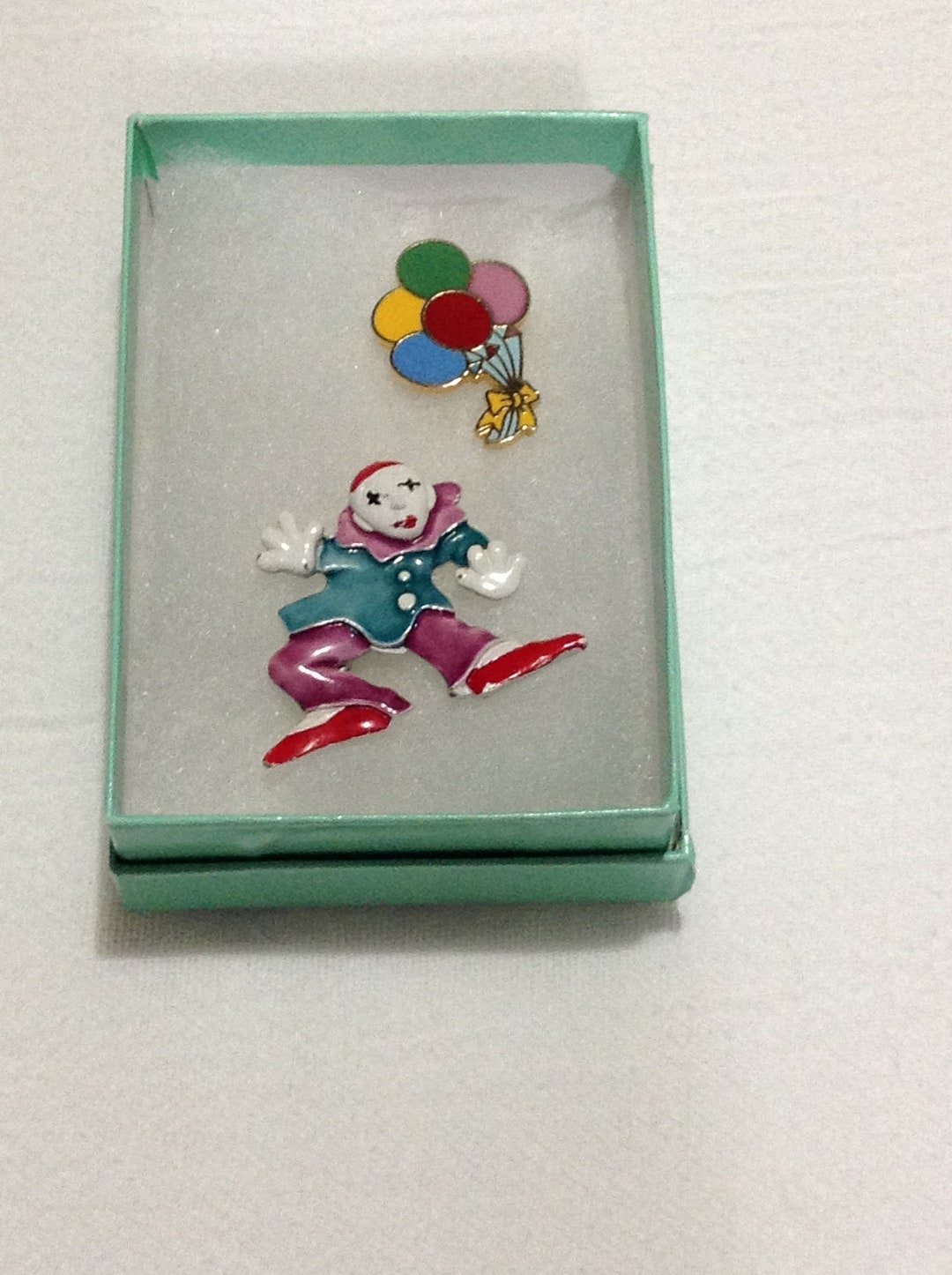 Vintage Clown and Balloon Pin Set, Enamel Brooches - Etsy