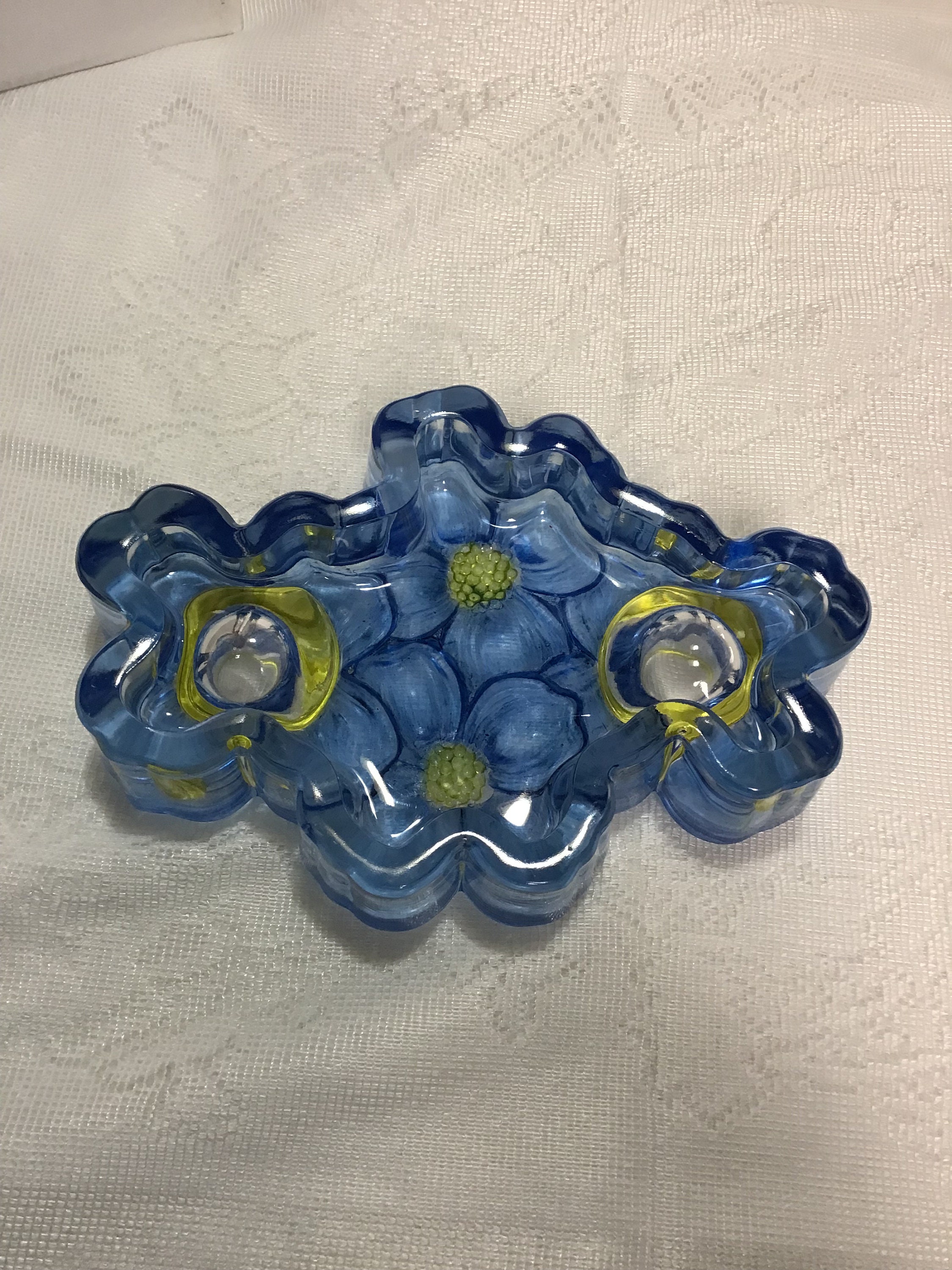 Vintage 1948 Colony Glass Double Candle Holder Blue Dogwood | Etsy