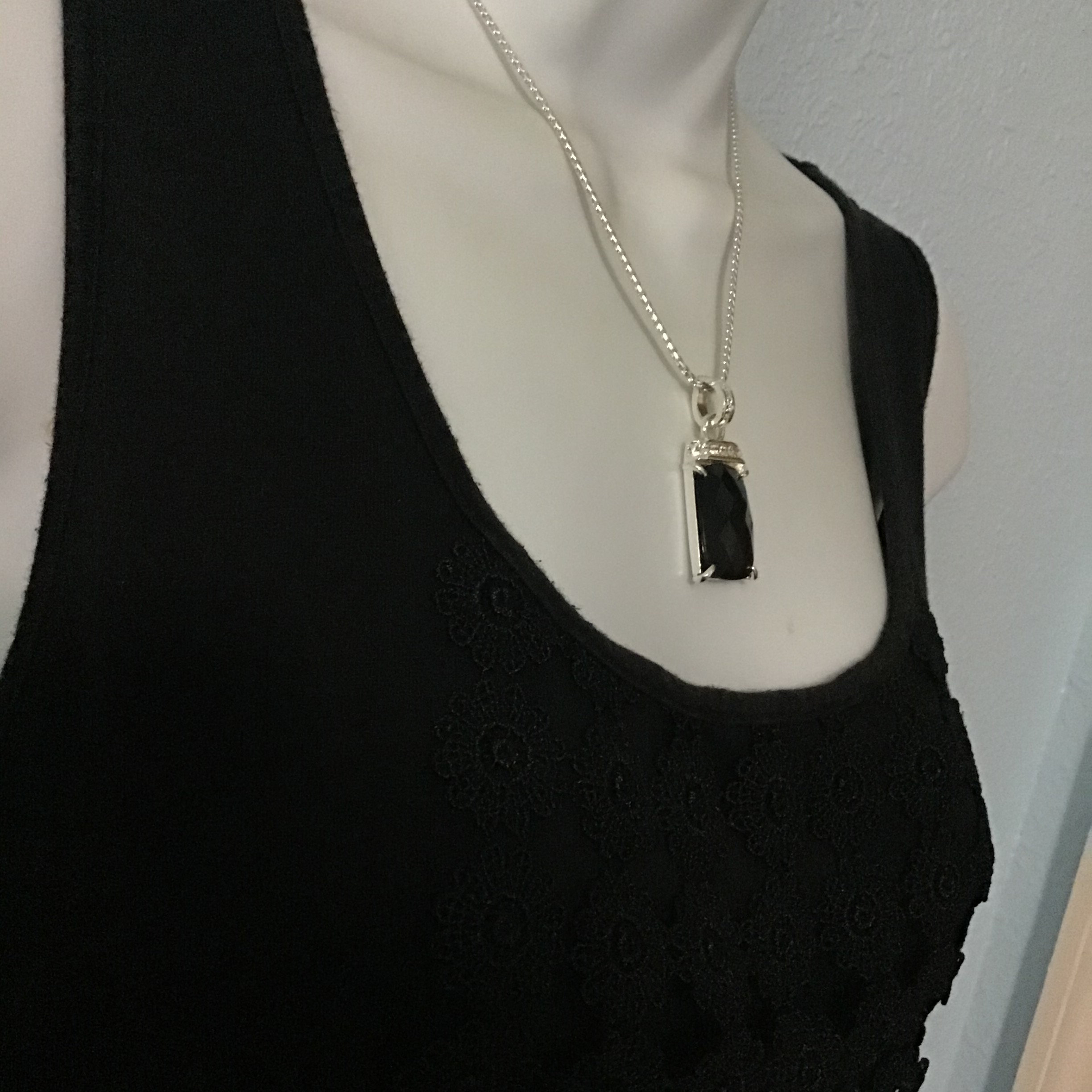 Signed RMN roman Pendant Necklace Black Silver Tone Clear | Etsy