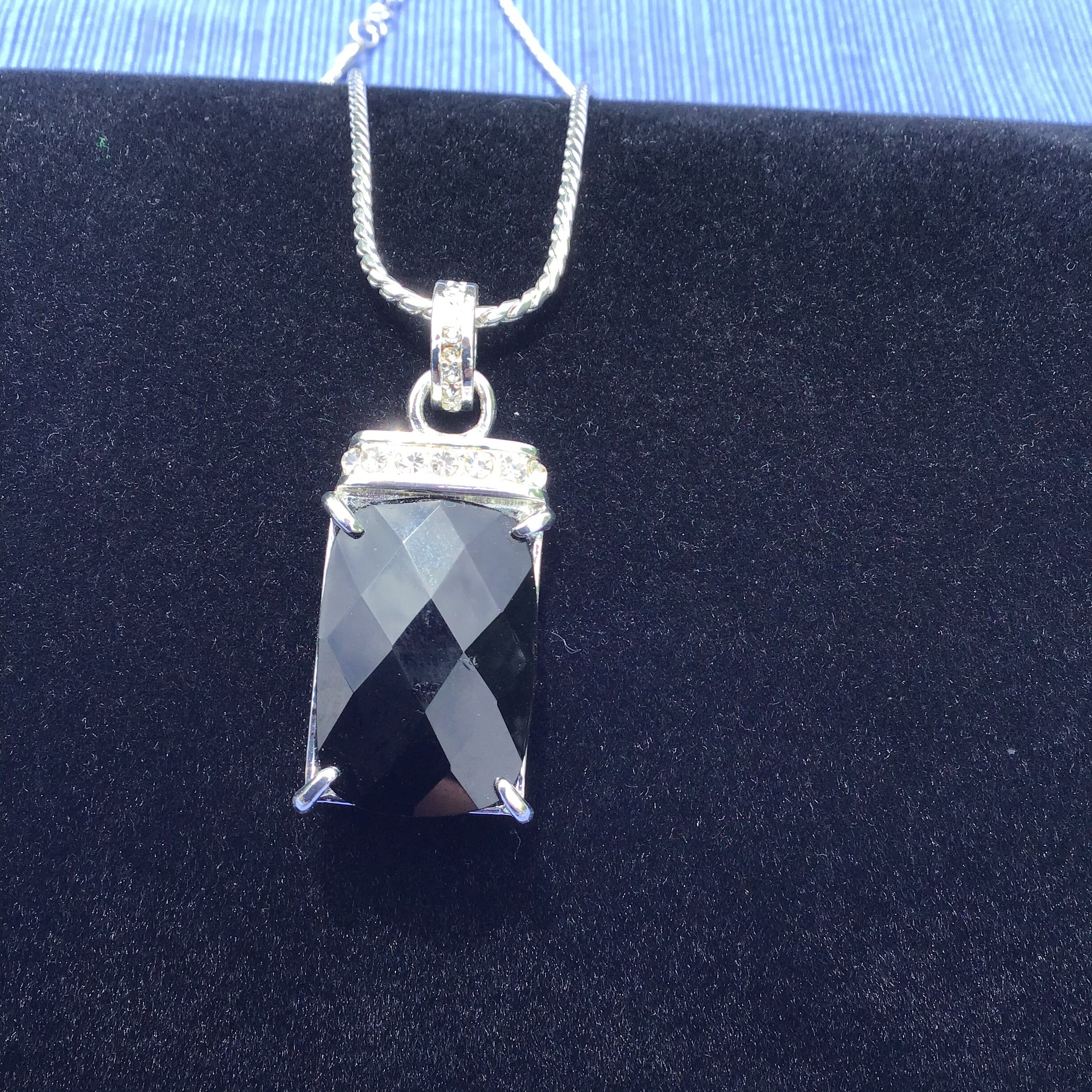 Signed RMN roman Pendant Necklace Black Silver Tone Clear | Etsy