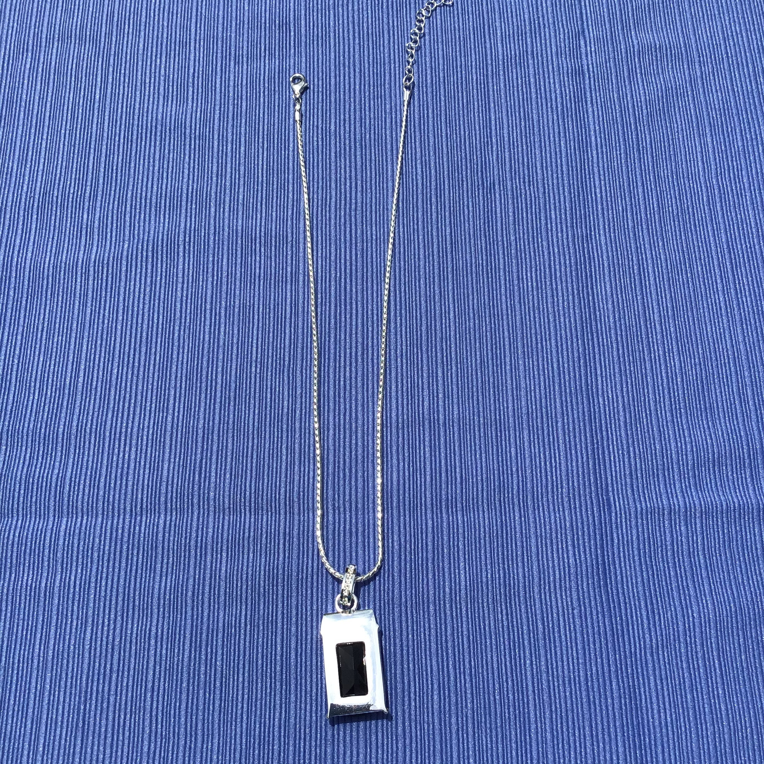 Signed RMN roman Pendant Necklace Black Silver Tone Clear | Etsy