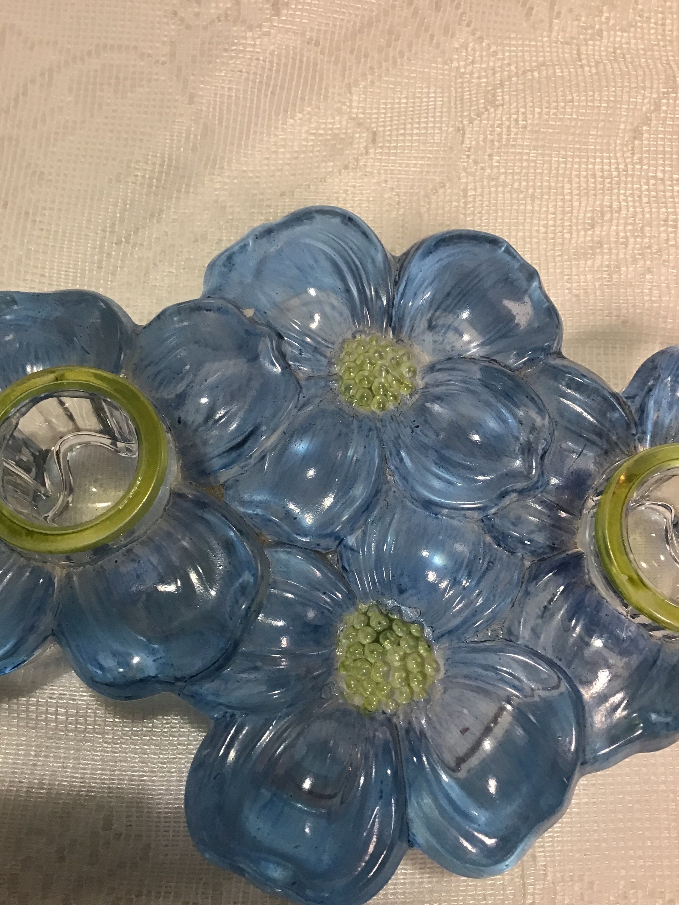 Vintage 1948 Colony Glass Double Candle Holder Blue Dogwood | Etsy