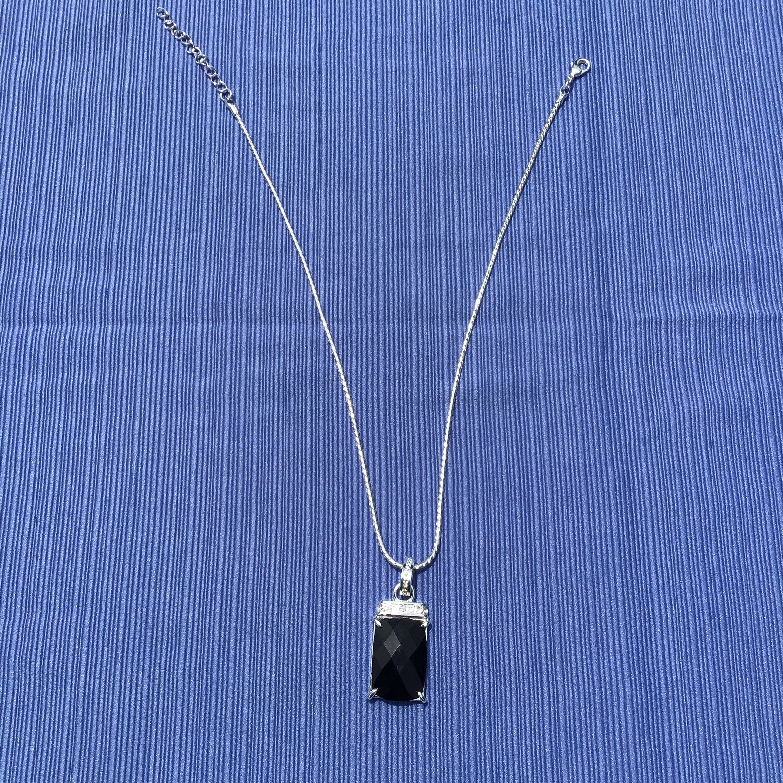 RMN Vintage Black Rhinestone Pendant Necklace, Silver Tone Chain - Etsy
