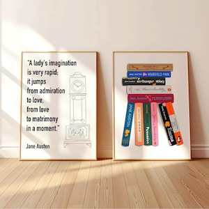 Set of 2 Jane Austen Prints, Wall Art Set of 2 Bookish Posters, Cute ...