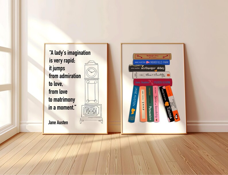 Set of 2 Jane Austen Prints, Wall Art Set of 2 Bookish Posters, Cute ...