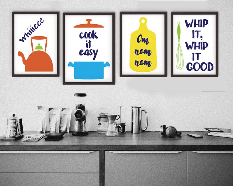 Downloadable Set of 4 Funny Kitchen Prints Red Yellow Cooking - Etsy ...