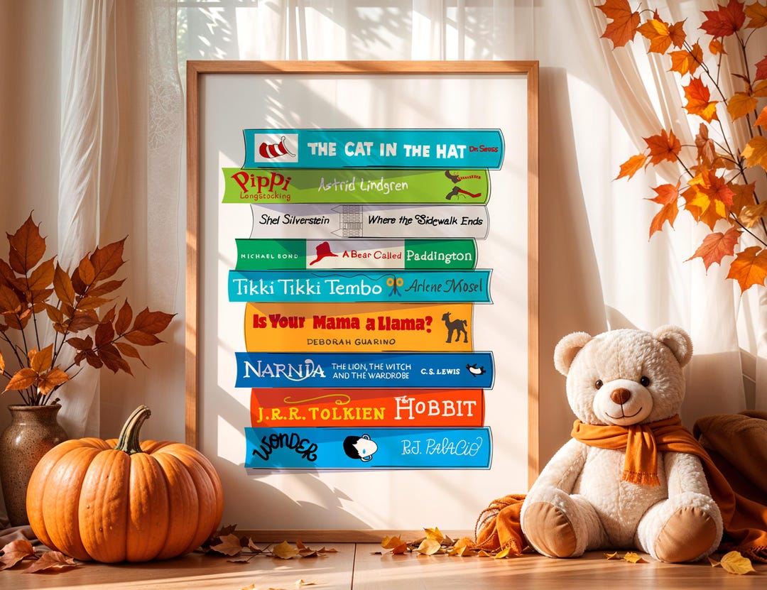 Childrens Book Stack Print: Nursery Reading Corner Art, Elementary ...