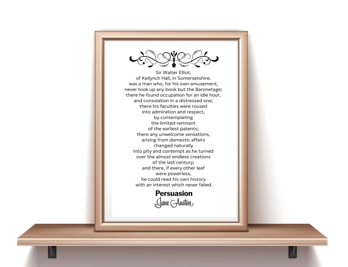 Jane Austen 250th Anniversary Quote Print, Literary Wall Art, Library ...