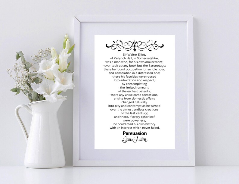 Jane Austen 250th Anniversary Quote Print, Literary Wall Art, Library ...